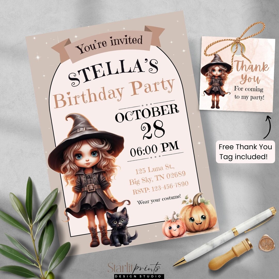 Little Witch Invite | Kids Birthday Invitation | Editable E-vite ...