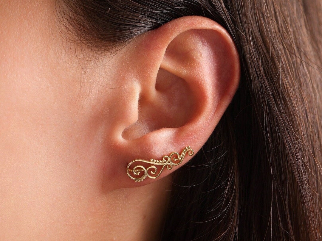 Earclimber Earring Spiral With Dots, Sterling Silver Ear Climber ...