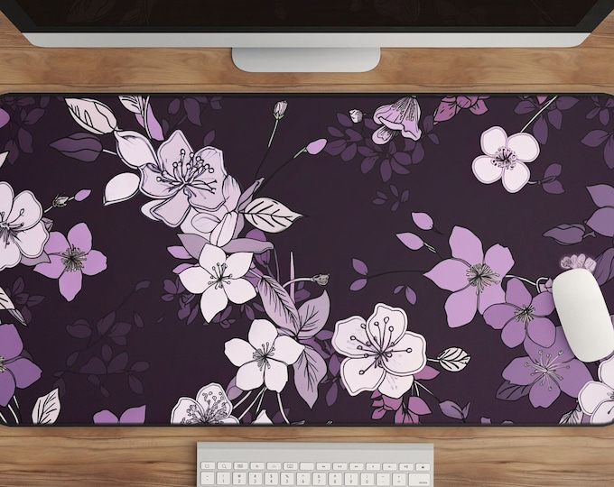 Violet Desk Mat Cherry Blossom Mousepad Purple, Cute Pastel Anime ...