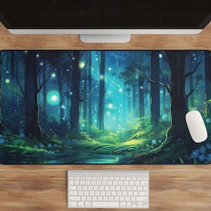 Mystical Forest Desk Mat Nightcore Anime Art Green Firefly - Etsy