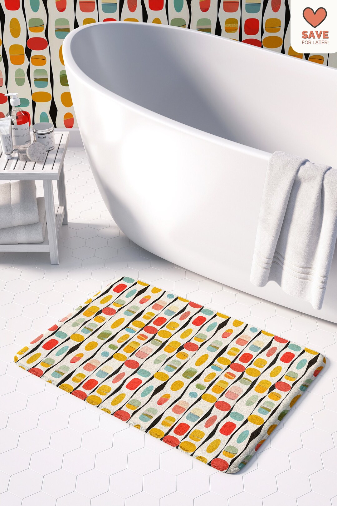 Funky Bath Mat for Mid-century Modern Decor, Cute Apartment Essential ...