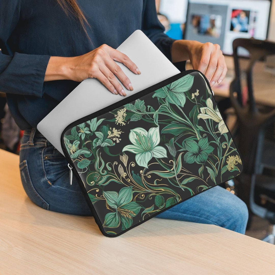 Floral Laptop Sleeve | Elegant Gold-accent Protector for Laptops ...