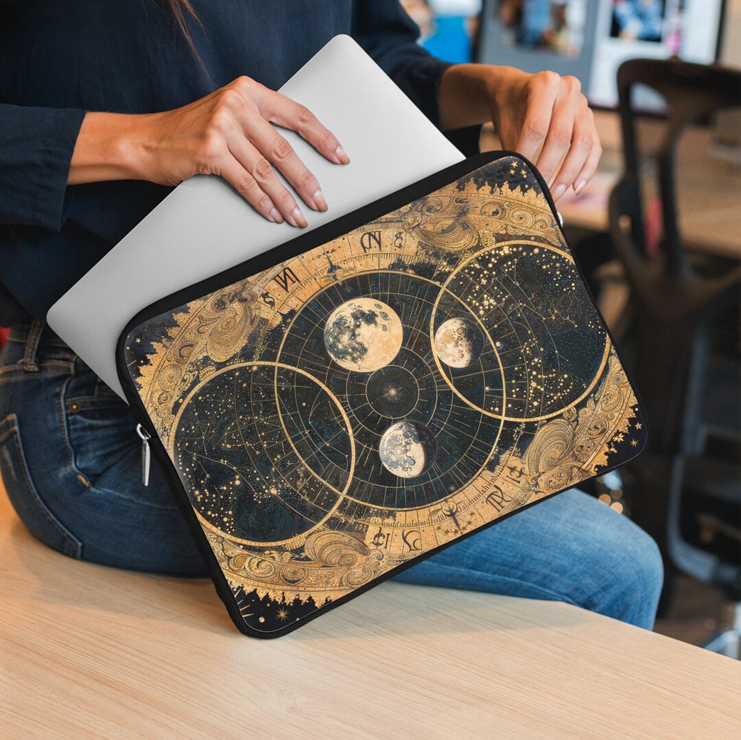 Celestial Laptop Sleeve, Vintage Moon Phases Design for Astrology ...