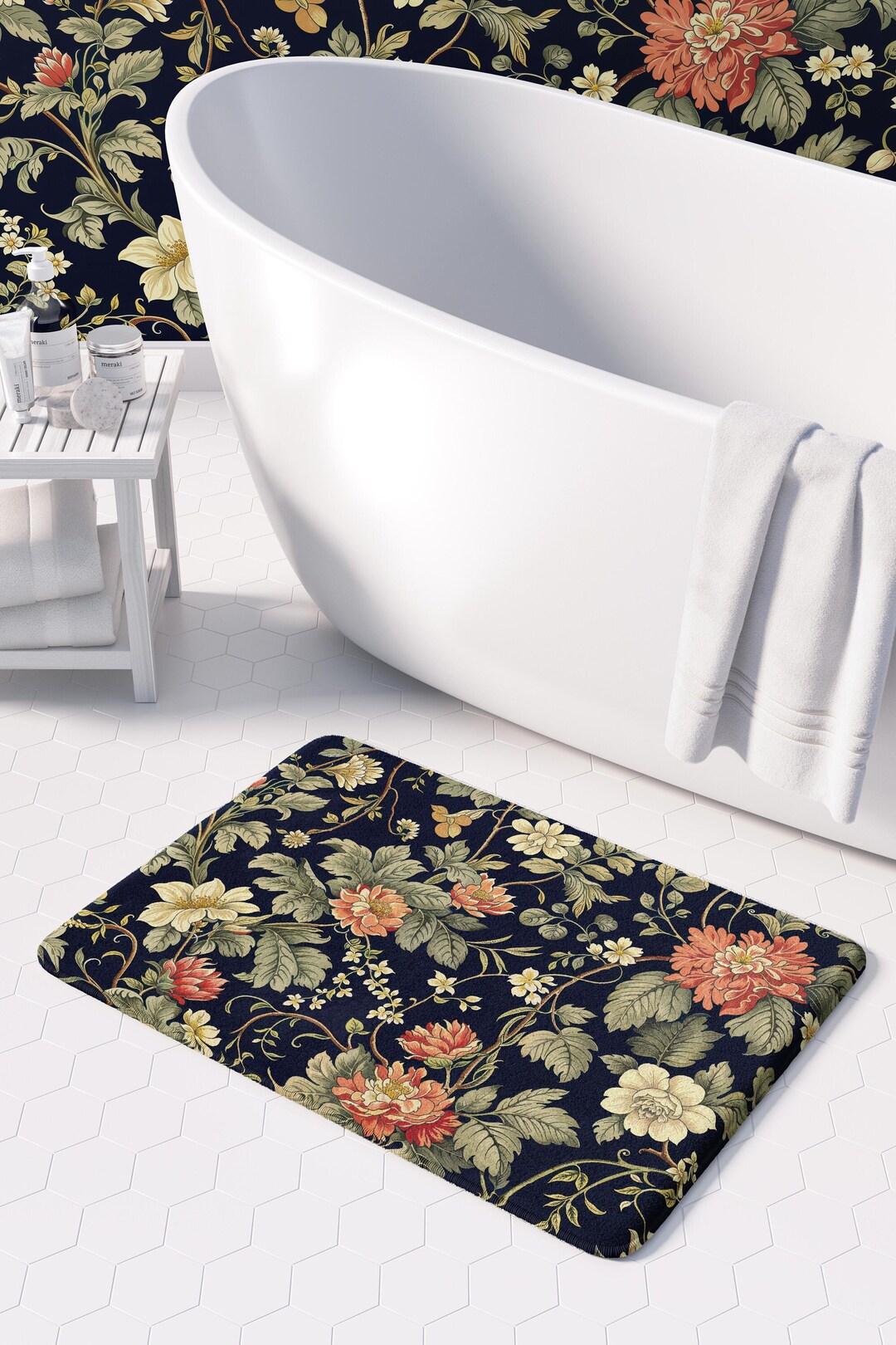 Cottagecore Bath Mat: Vintage-inspired Floral & Botanical Design ...