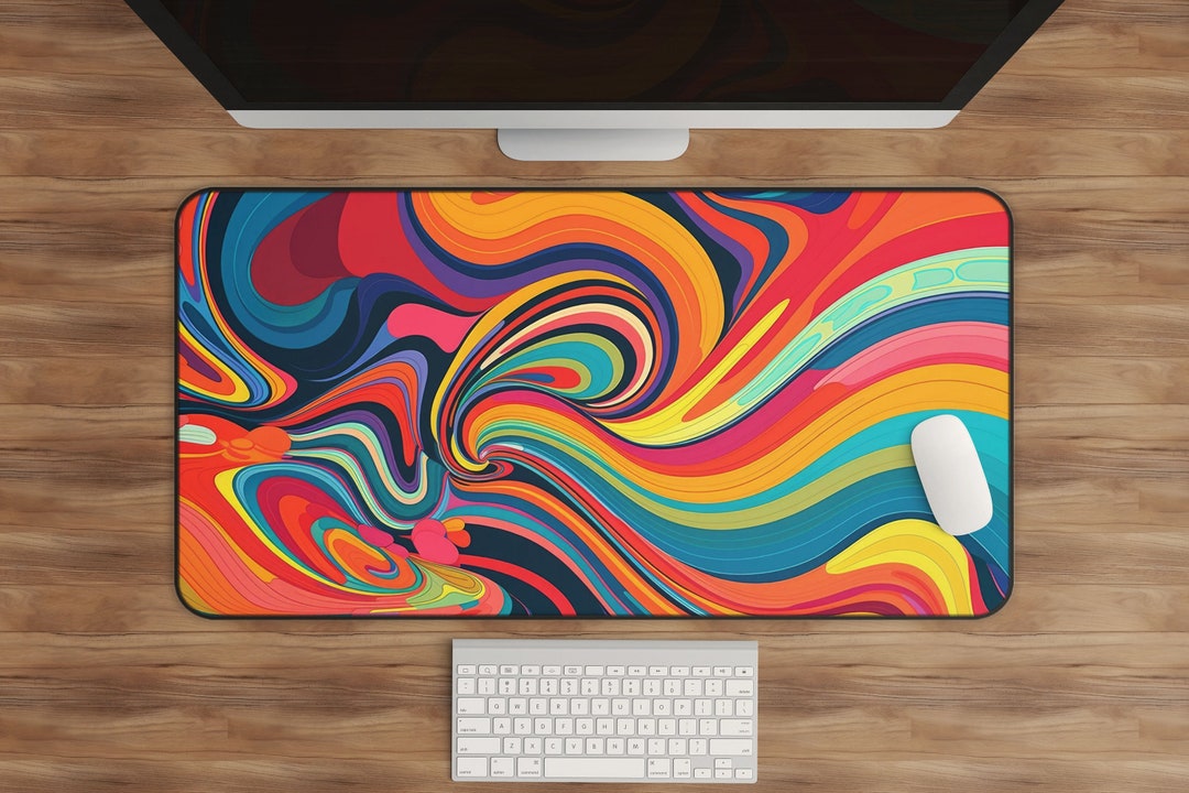 Retro Wavy Desk Pad Psychedelic Rainbow Mousepad for Large - Etsy