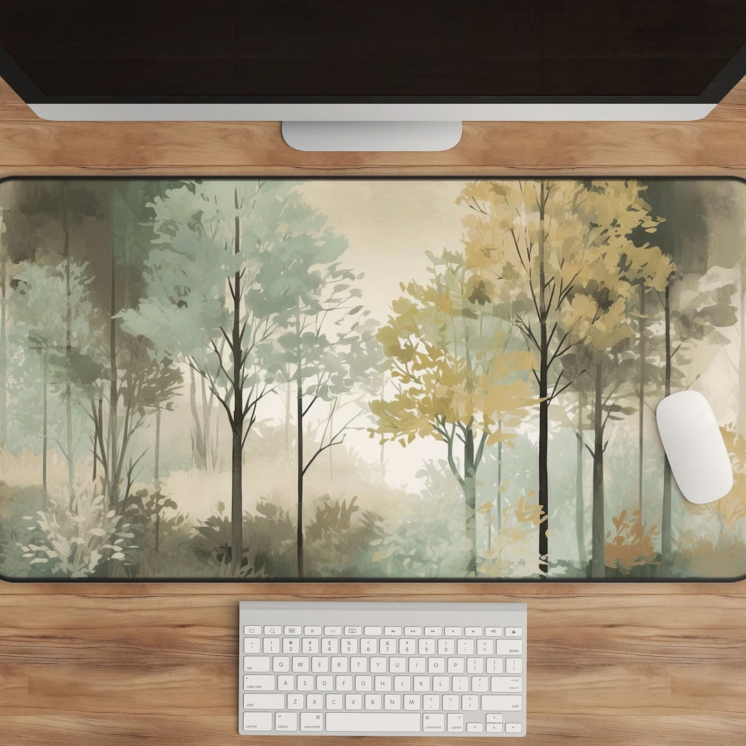 Nature Desk Mat, Forest & Tree Design, Tranquil Office Decor, Green ...