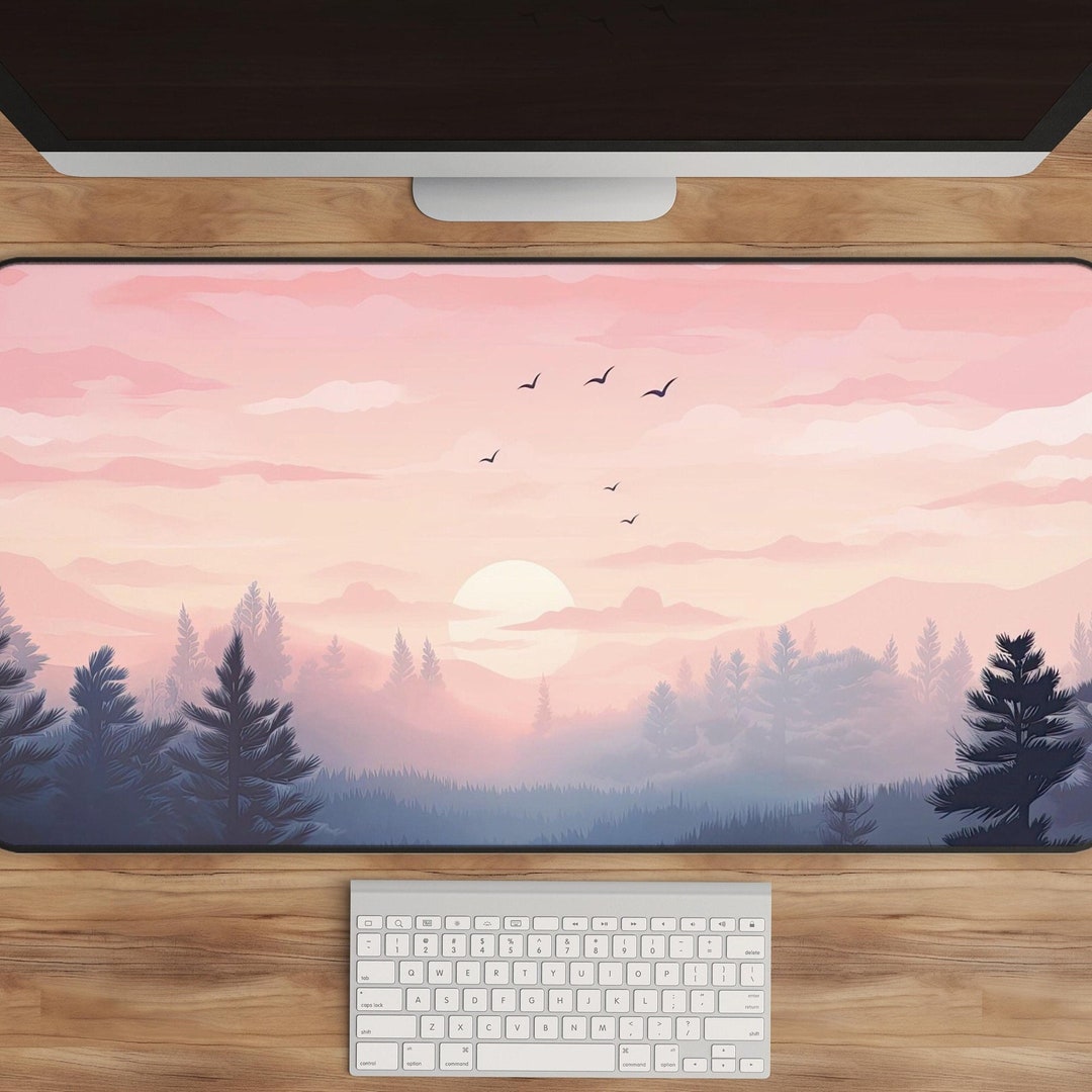 Cute Pink Sunset Desk Mat | Nature Inspired XL Mousepad | Aesthetic ...
