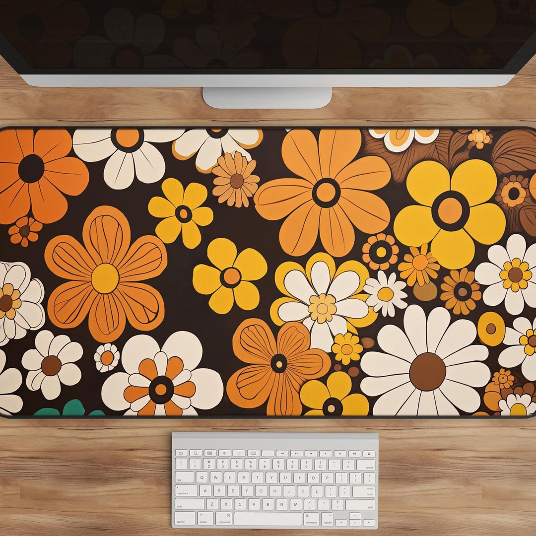 Retro Floral Desk Mat | Funky Desk Mat | Large Mouse Pad | Desk ...
