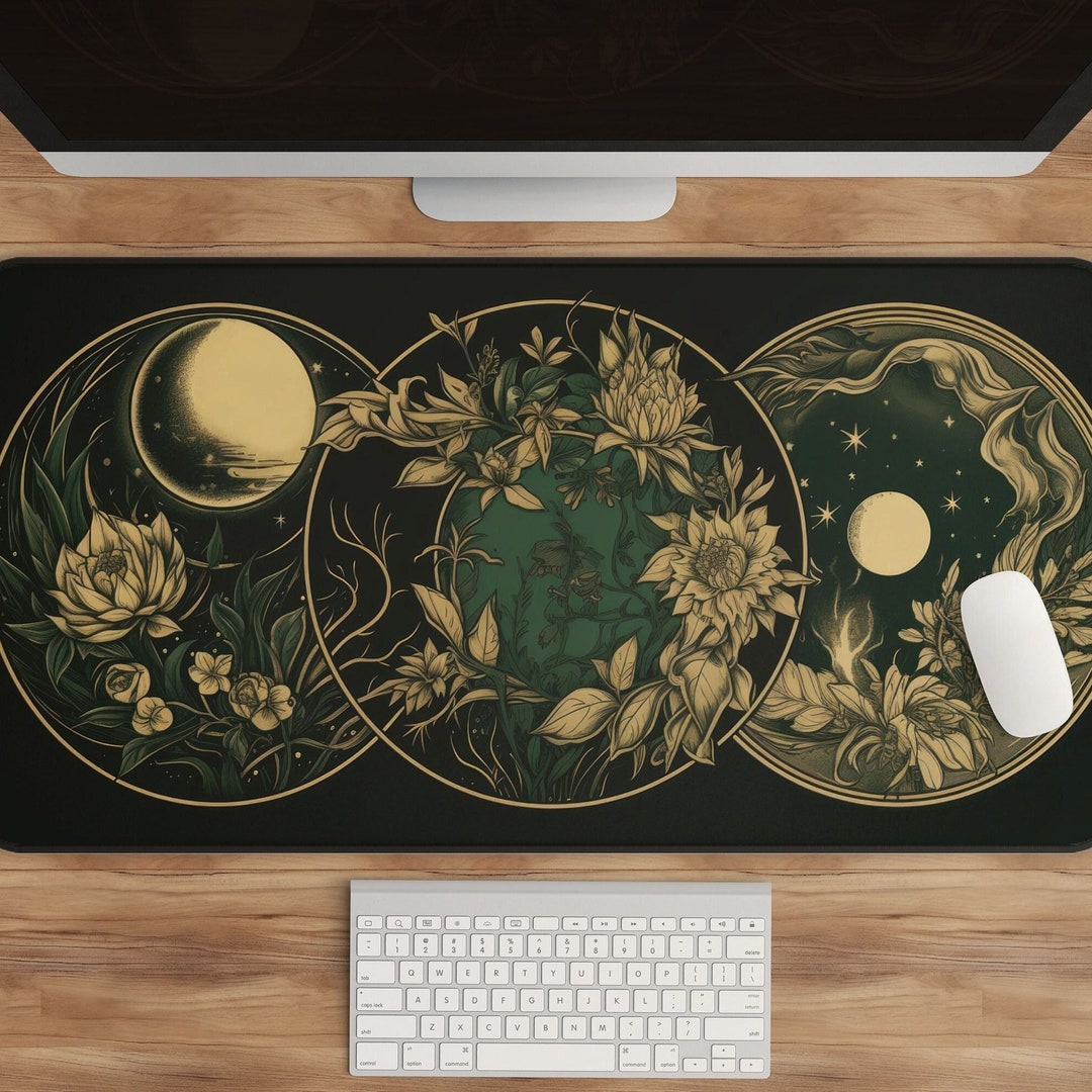 Art Nouveau Moon Phase Desk Mat - Green Dark Academia Aesthetic - Etsy