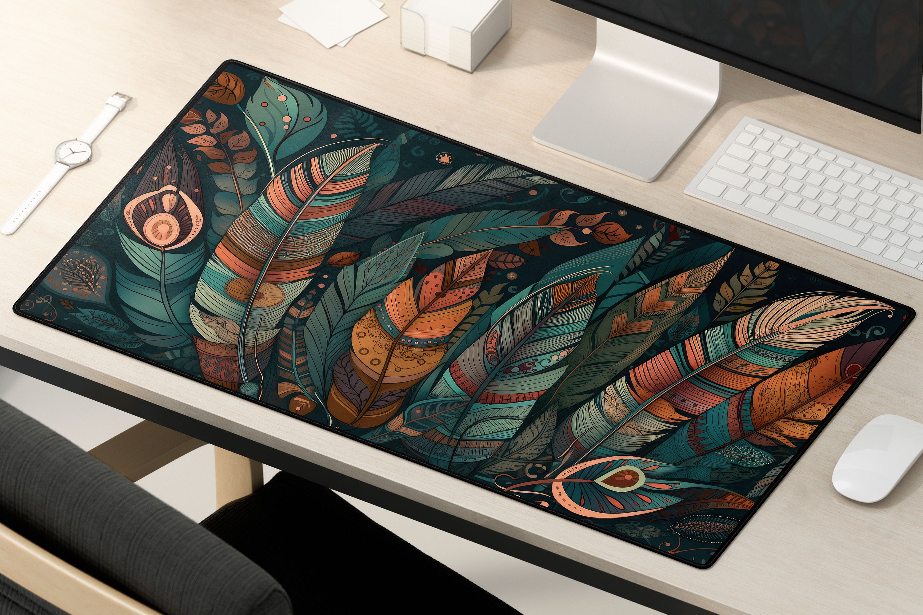 Custom Feather Desk Mat Cute Desk Pad Boho Desk Mat Nature - Etsy