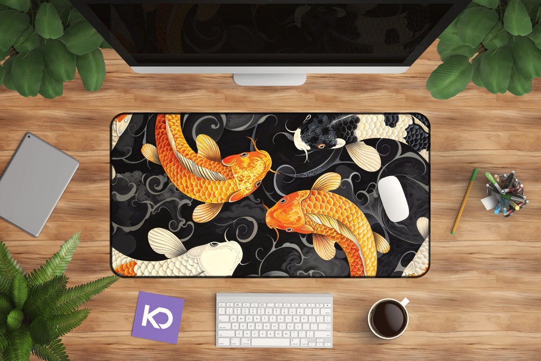 Koi Fish Desk Mat | Vibrant Japanese Inspired Art for Office or ...
