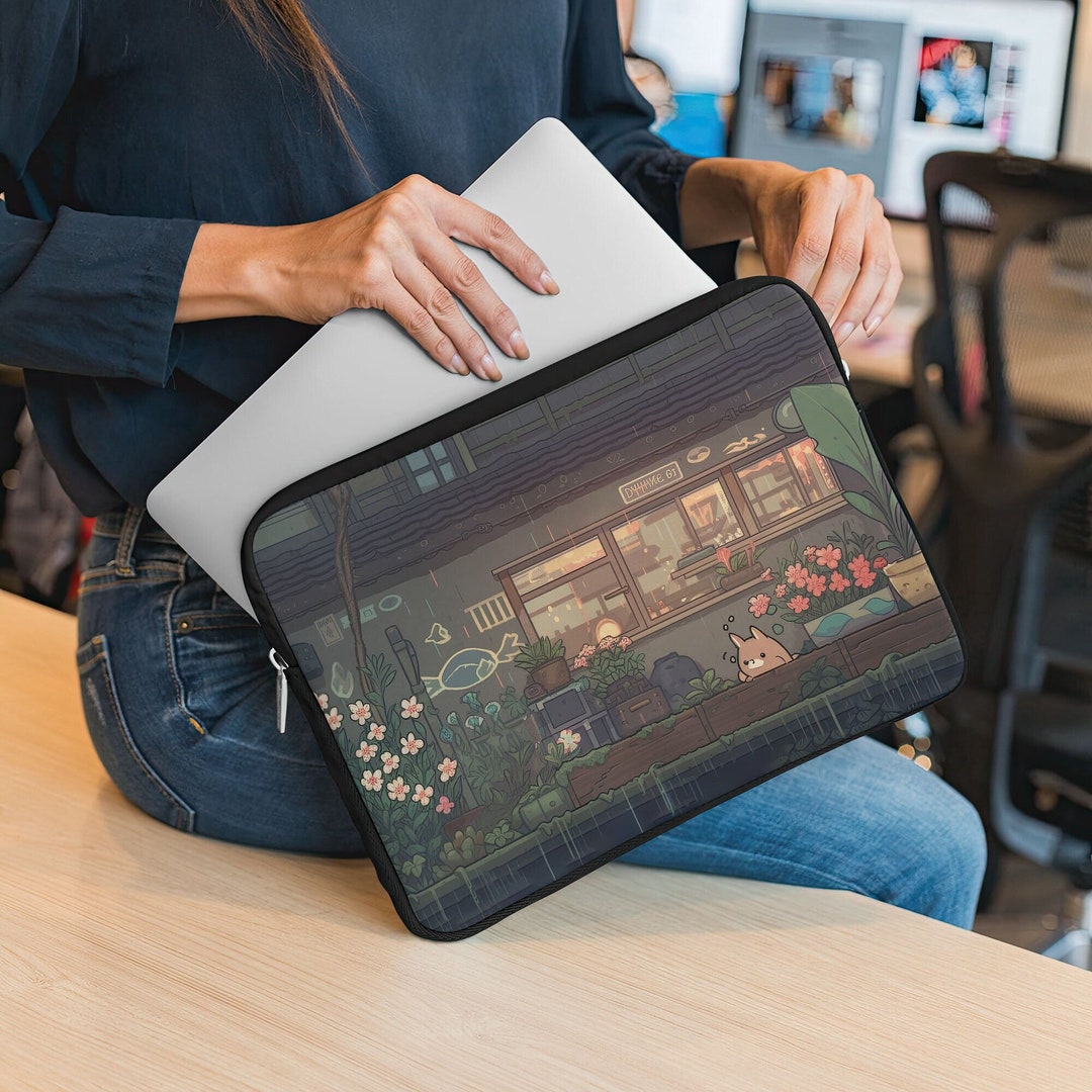Kawaii Laptop Sleeve, Japanese Pixel Art Cat, Cute Aesthetic Laptop ...