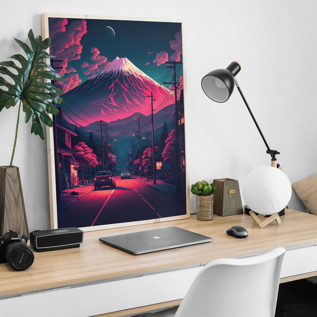 Lofi Anime Poster: Vaporwave Mount Fuji Print - Etsy
