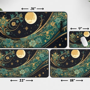 Celestial Desk Mat - Gold Floral Moon Design - Boho Galaxy Desk ...