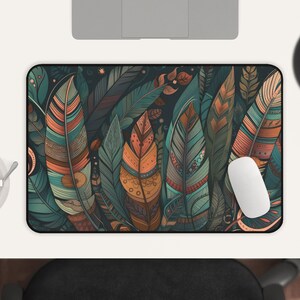 Custom Feather Desk Mat, Cute Desk Pad, Boho Desk Mat Nature Office ...