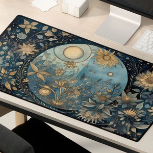 Celestial Floral Moon Desk Mat: Enchanted Workspace Decor - Etsy
