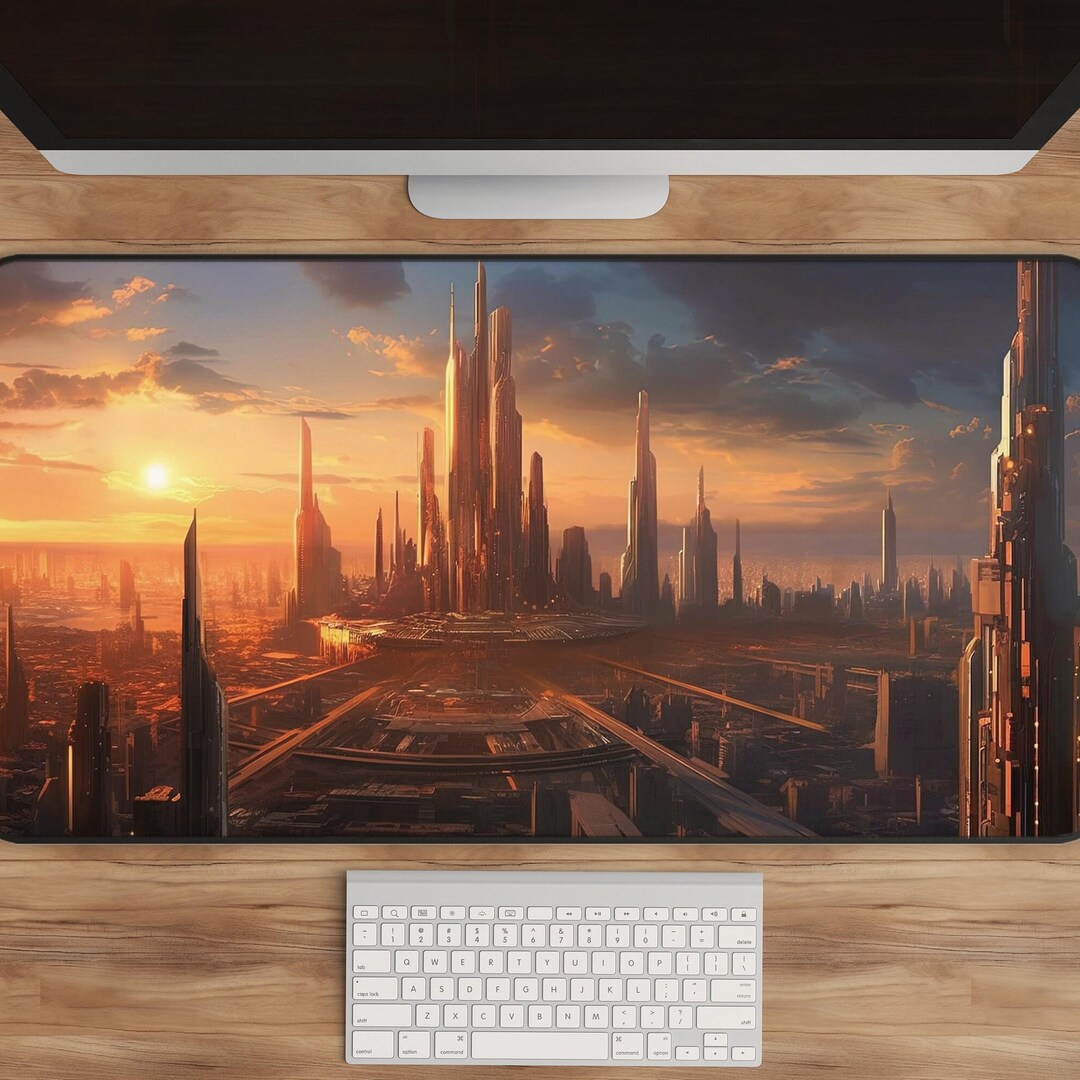 Futuristic Space City Desk Mat - Sci-fi Inspired Mouse Pad With Light ...