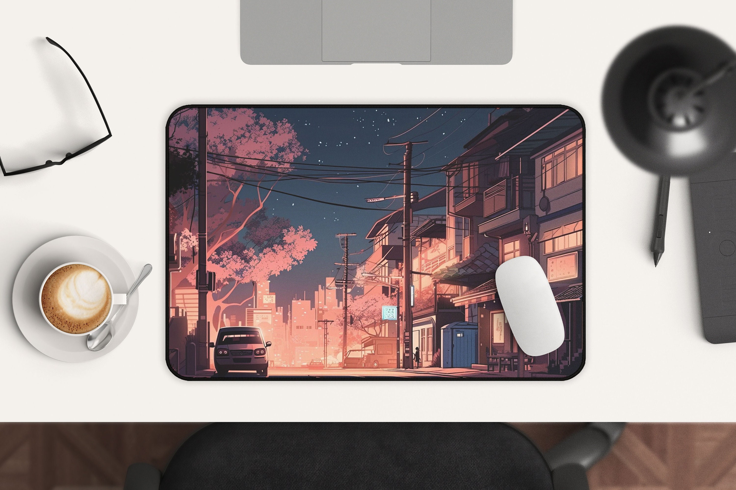 XL Lofi Anime Desk Mat: Tokyo Sakura Night Cityscape Gaming Mousepad - Etsy