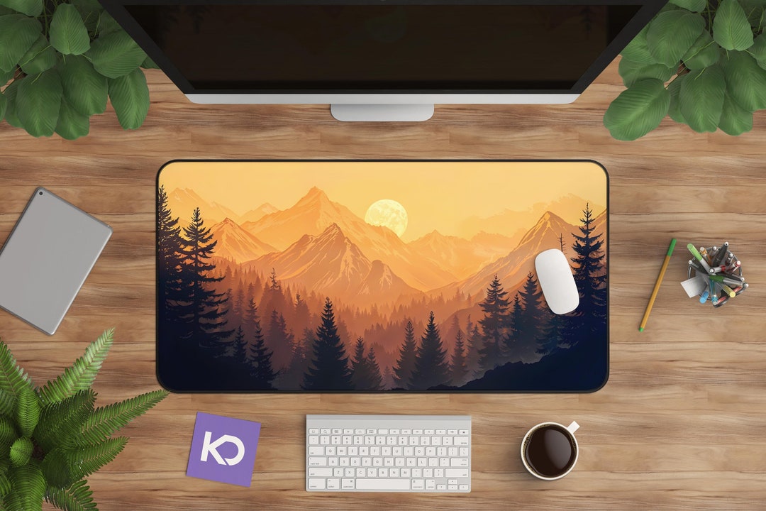 Nature Desk Mat: Vibrant Mountain and Forest Print - Non Slip Base - Etsy