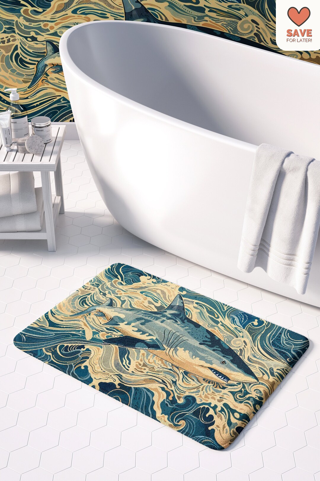 Shark Bath Mat for Ocean-inspired Kids Bathroom Decor, Artistic ...