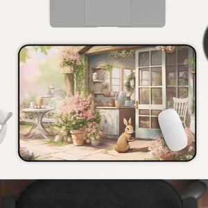 Whimsical Cottagecore Desk Mat | Cute Rabbit Mouse Pad | Cozy Home ...