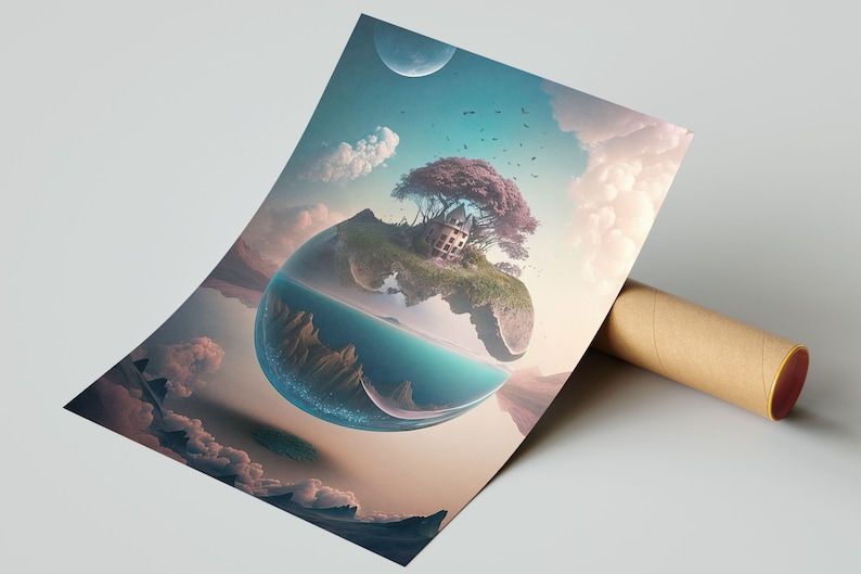 Floating Island Poster With Tree of Life and Earth Globe - Etsy Floating Island Poster With Tree of Life and Earth Globe - Etsy