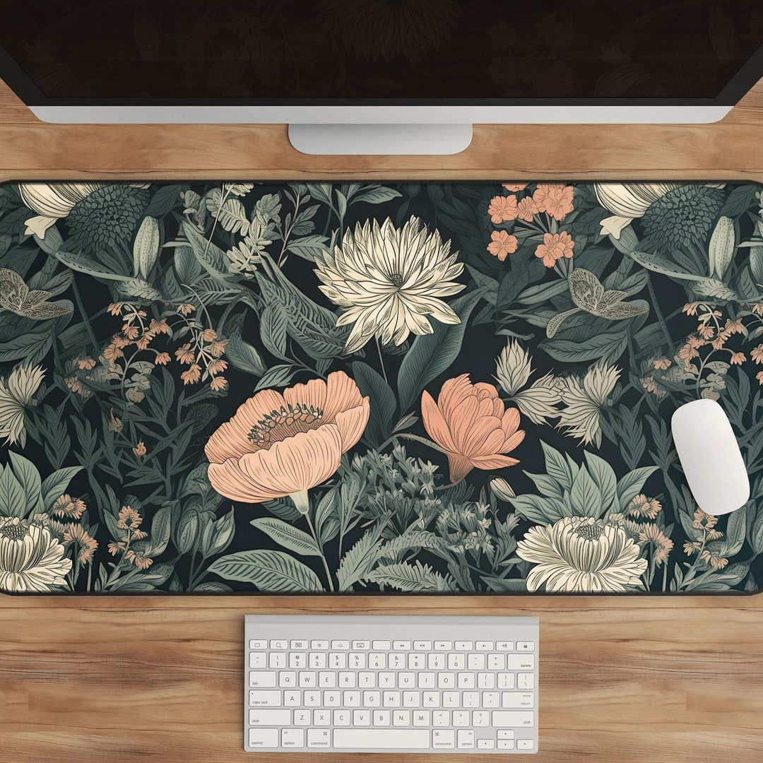 Floral Desk Mat - Botanical Office Mat - Flower Workspace Mat - Home ...