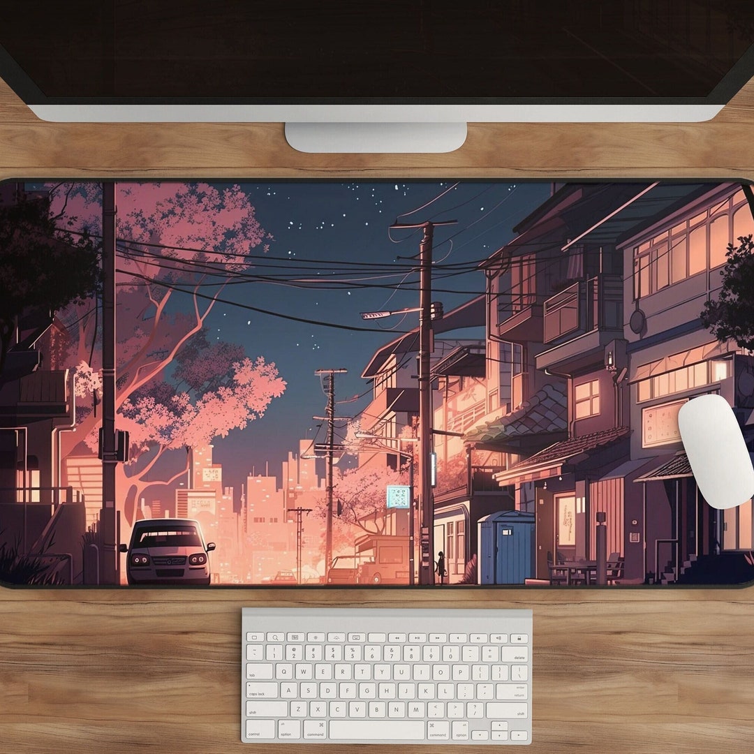 XL Lofi Anime Desk Mat: Tokyo Sakura Night Cityscape Gaming Mousepad - Etsy
