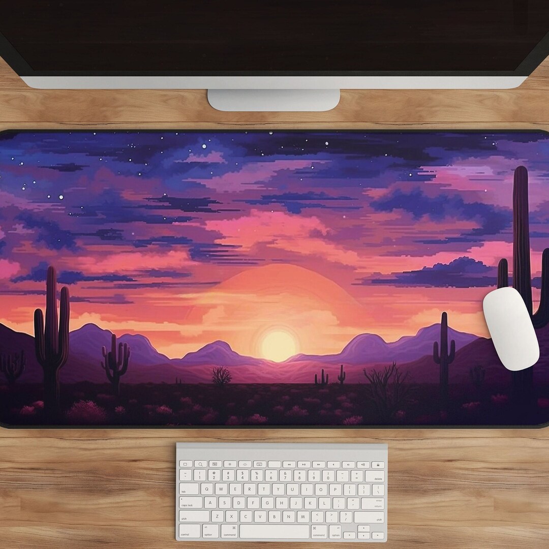 Pixel Art Desert Sunset Desk Mat: Cactus Office Decor - Etsy