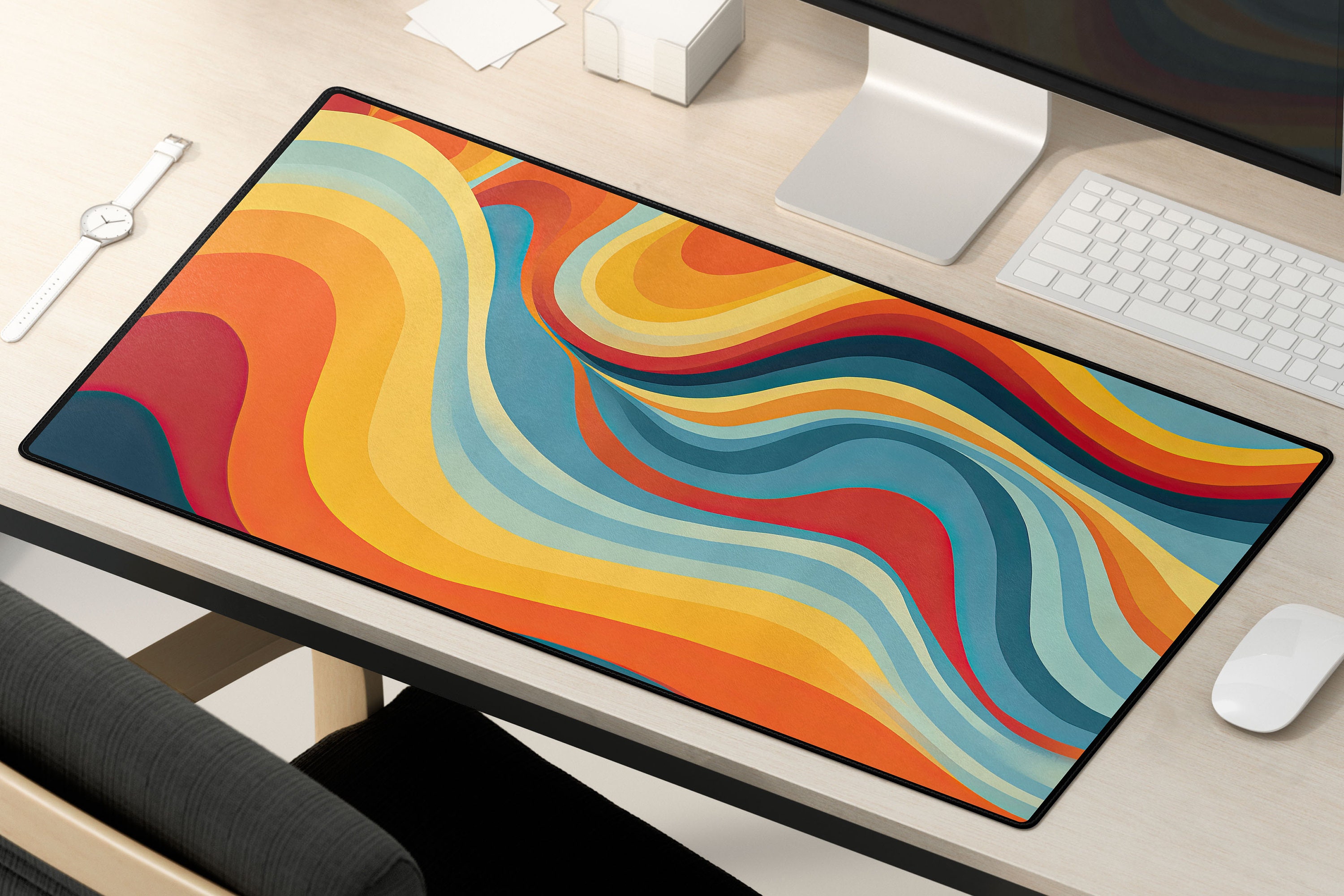 Retro Trippy Swirl Desk Mat: Mid Century Modern Design Large - Etsy