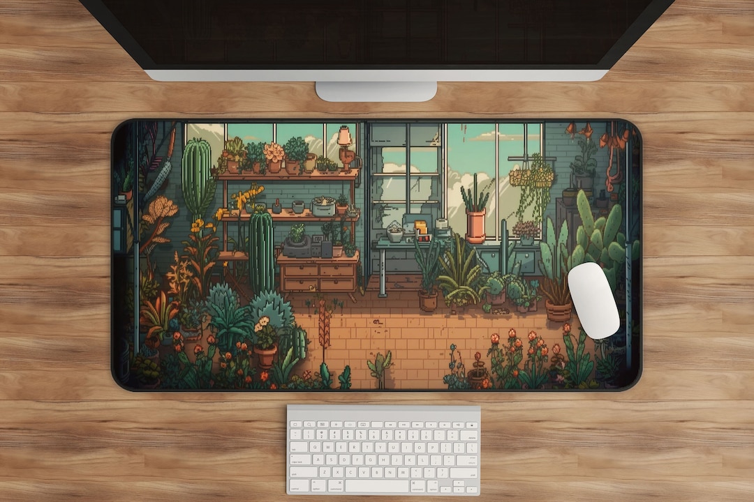 Potted Plants Pixel Art Desk Mat | Solarpunk Plant Aesthetic | XL ...