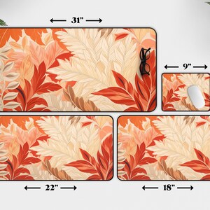Orange Boho Desk Mat - White Leaf Pattern, Chic Workspace Decor, Large ...