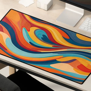 Colorful Orange & Blue Swirl Desk Mat, Abstract Art Large Mouse Pad ...