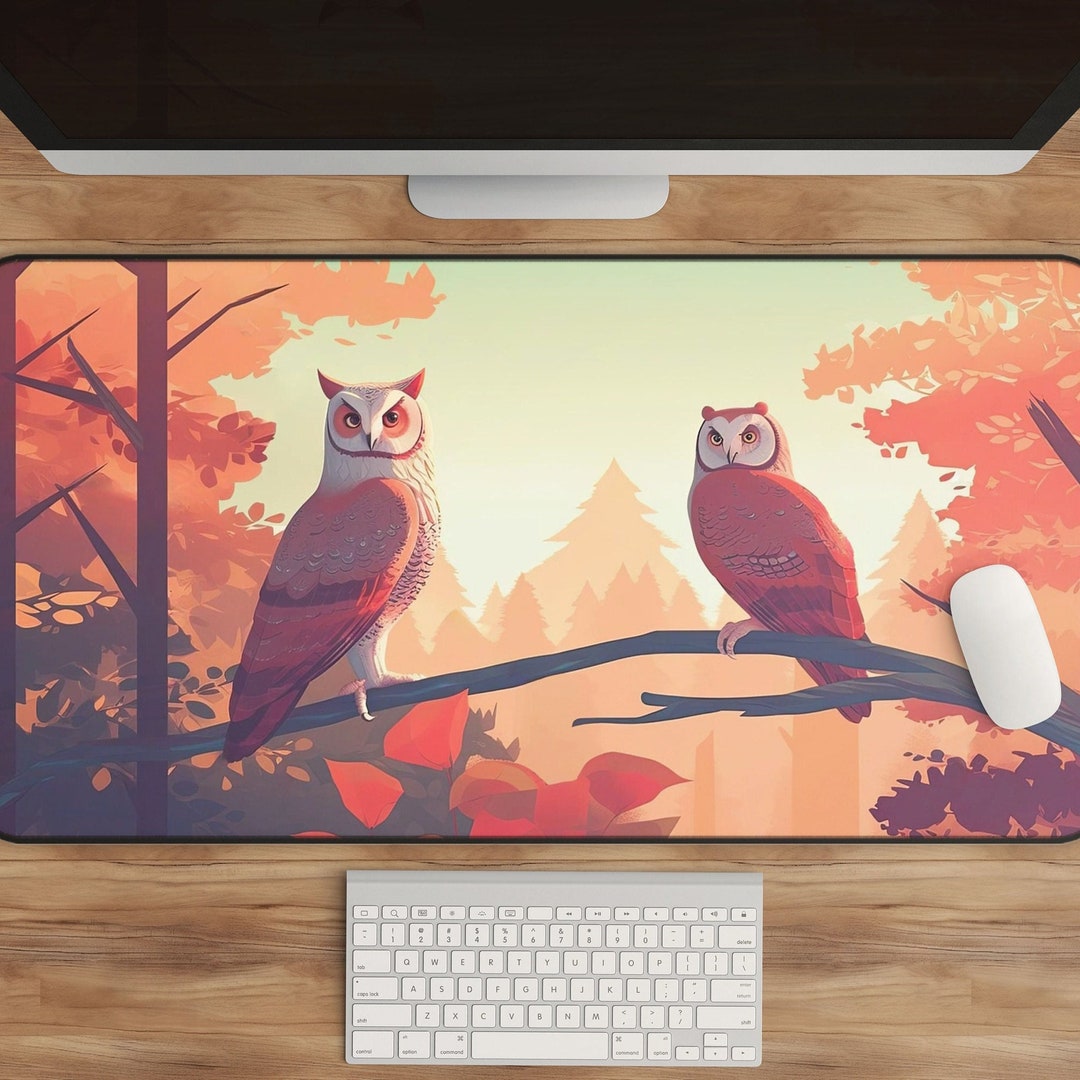 Owl Desk Mat: Extended Gaming Mouse Pad, Forest Wildlife Design - Etsy