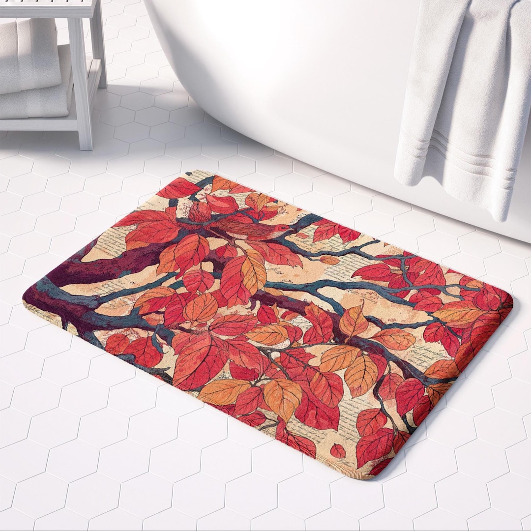 Autumn Leaves Bath Mat, Cozy Nature Inspired Decor, Vibrant Non-slip ...