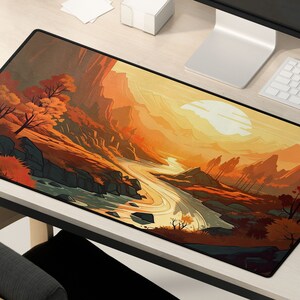 Autumn Forest Desk Mat – Scenic River & Mountain Mouse Pad – Nature ...