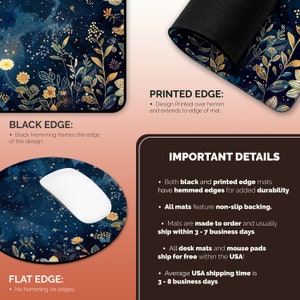 Celestial Desk Mat, Floral Design With Moon and Stars for Office Decor ...
