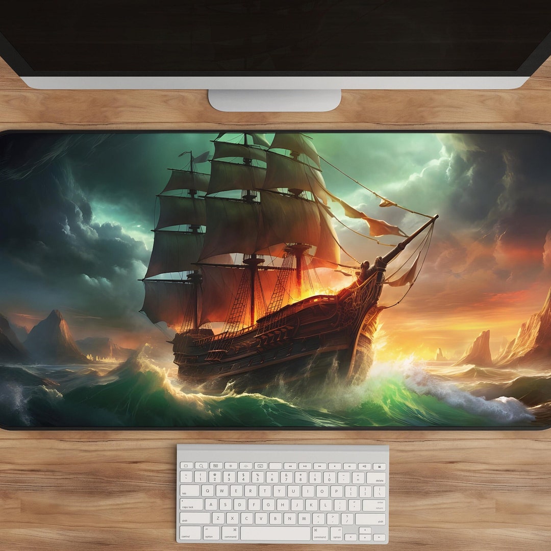 Pirate Ship Desk Mat - Fantasy Gaming Pad, Mythical Ocean Adventure ...
