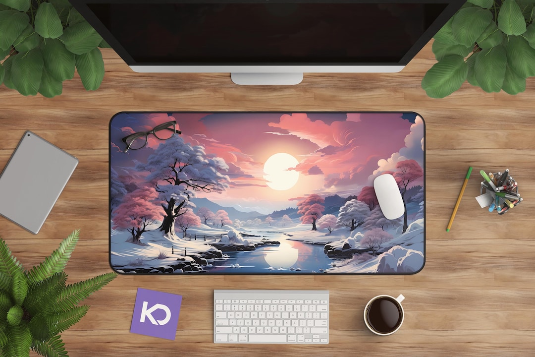 Anime Desk Mat: Cute Gaming Mat With Lofi, Kawaii Snowy Landscape and ...