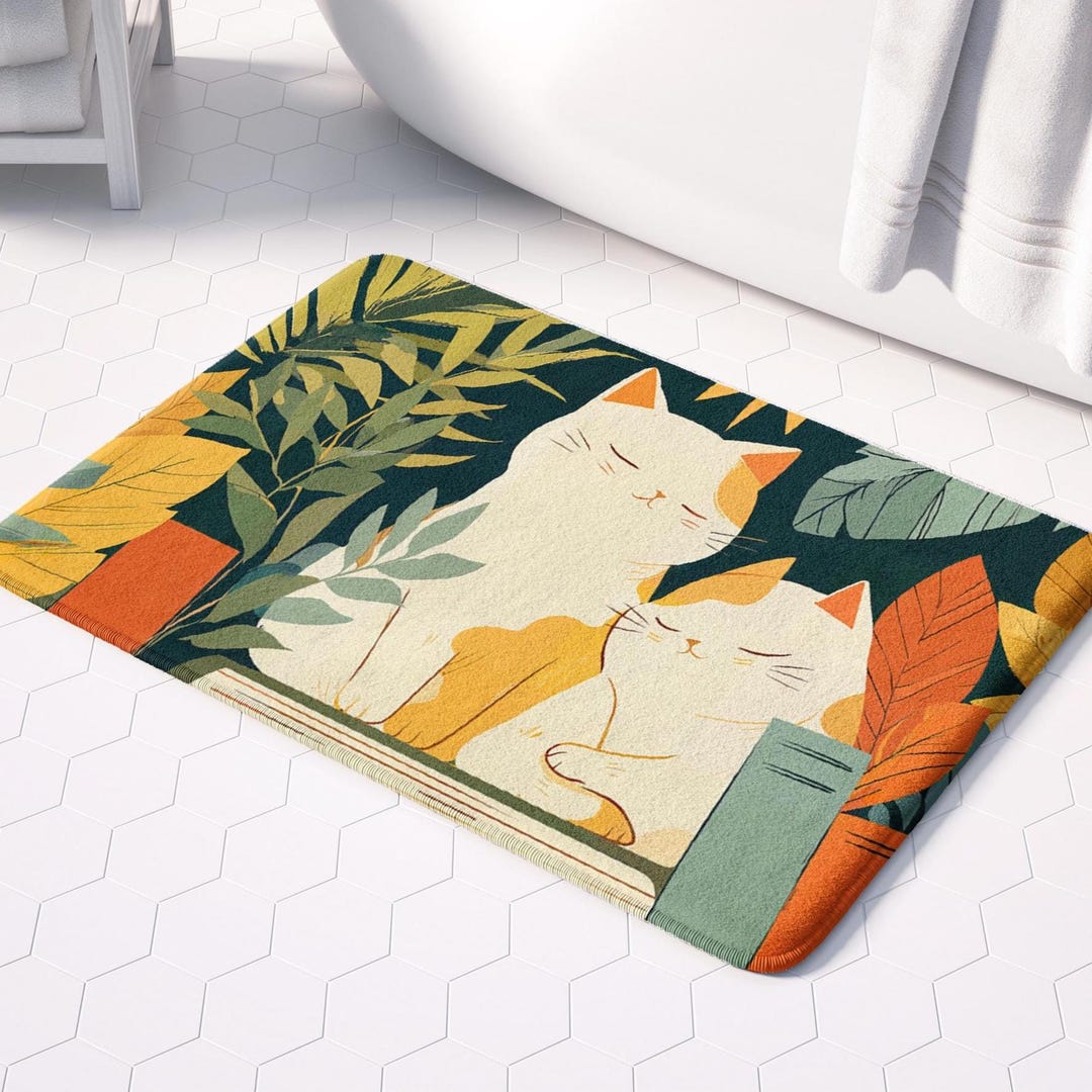 Cute Cat Bath Mat, Kawaii Cat Decor, Adorable Animal Floor Mat for Cat ...