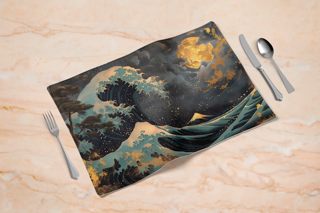 Japanese Inspired Placemat With Gold Accent, Artistic Japandi Table Mat ...