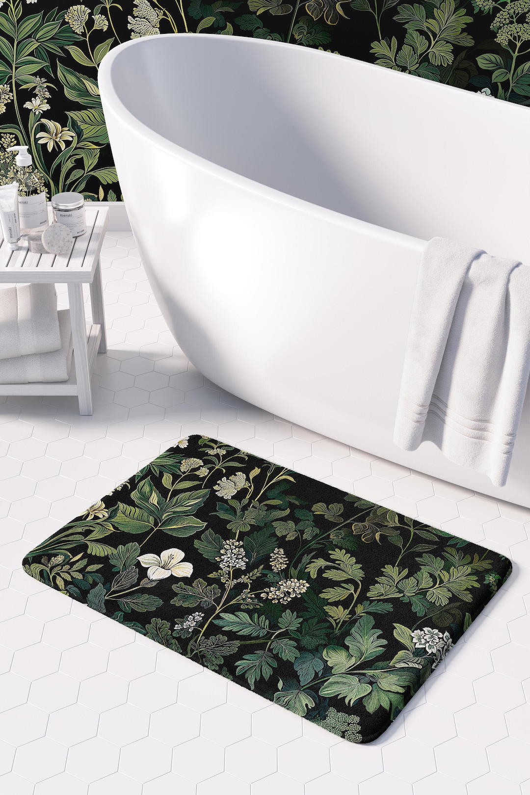 Floral Bath Mat | Luxurious Memory Foam Bathroom Rug, Non-slip & Soft ...