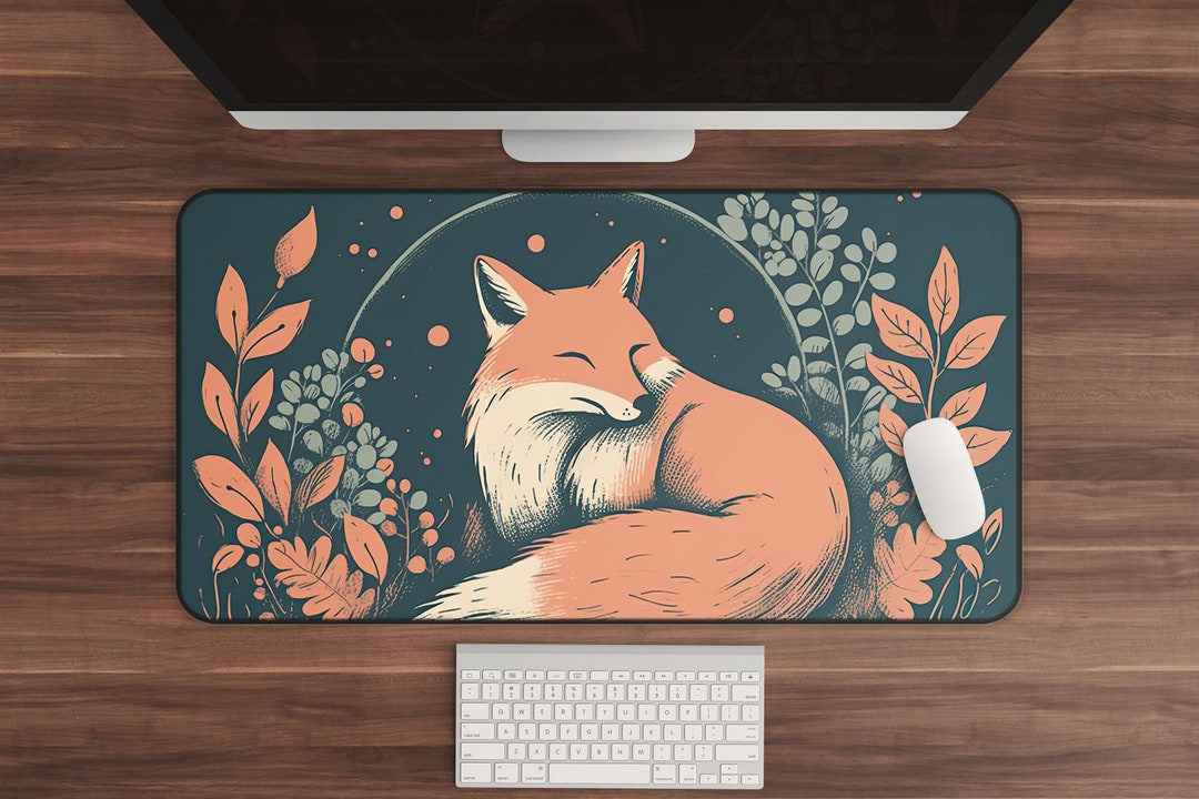 Fox Desk Mat, Woodland Animal Aesthetic Vintage Mousepad, Forest Nature ...