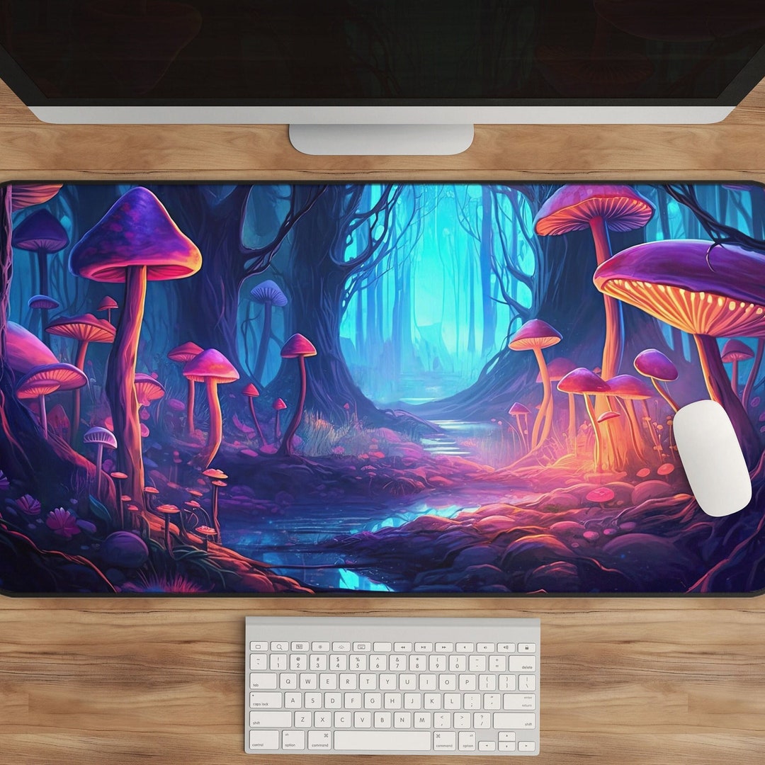 Mushroom Desk Mat: Fantasy Forest Scene, Whimsical Office Decor - Etsy