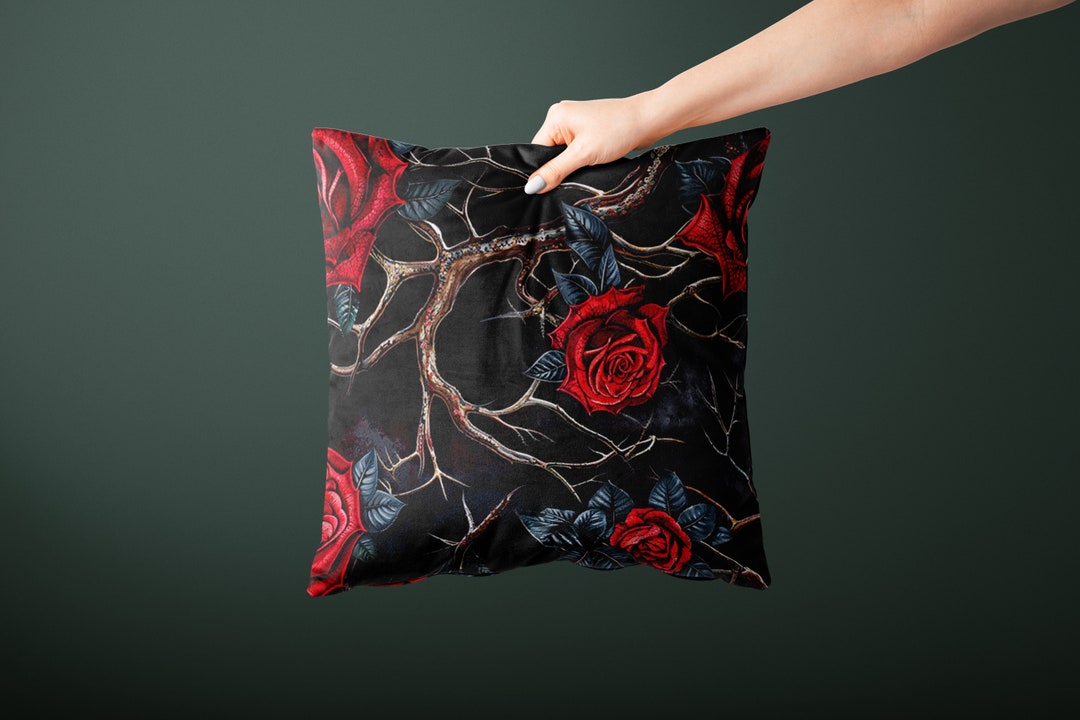 Red Roses Pillow Faux Suede Throw for Gothic Floral Decor and Romantic ...