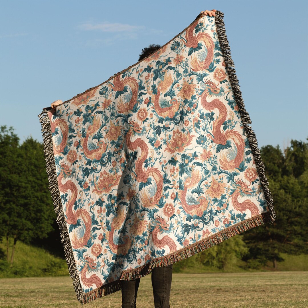 Woven Blanket - Chinese Dragon Tapestry for Whimsigoth Home Decor, Cozy ...