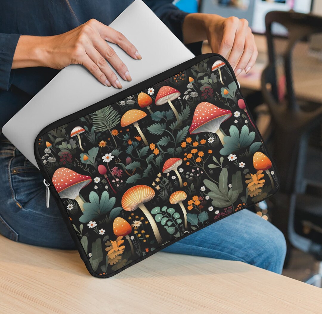 Mushroom Sleeve: Botanical, Aesthetic, and Cute Large Laptop Sleeve ...