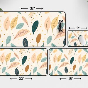 Boho Desk Mat: Playful Golden Autumn Leaves Abstract Office Decor ...