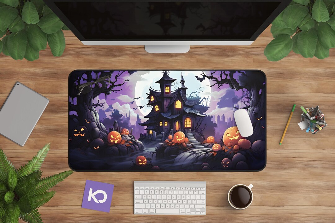 Spooky Desk Mat Halloween Themed Mousepad With Haunted House - Etsy