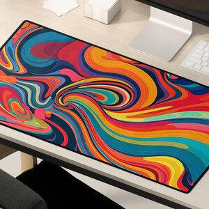 Retro Wavy Desk Pad - Psychedelic Rainbow Mousepad for Large Desk ...
